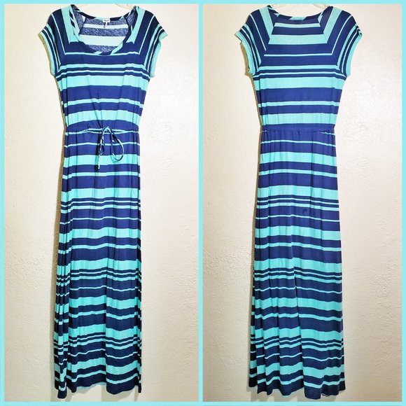 Splendid | Dresses | Splendid Brand Navy Teal Striped Short Sleeve Maxi ...